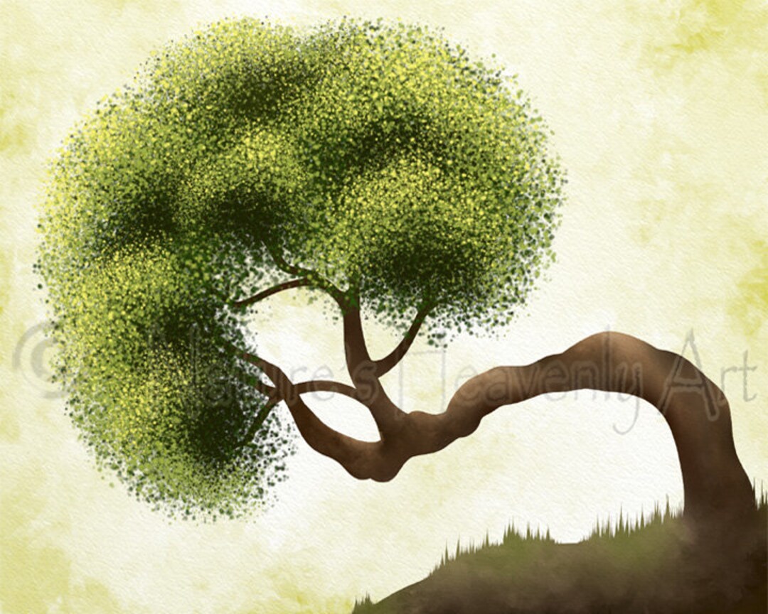 Green Wall Art Tree Print, Green Yellow, Tree Wall Art for Bedroom ...