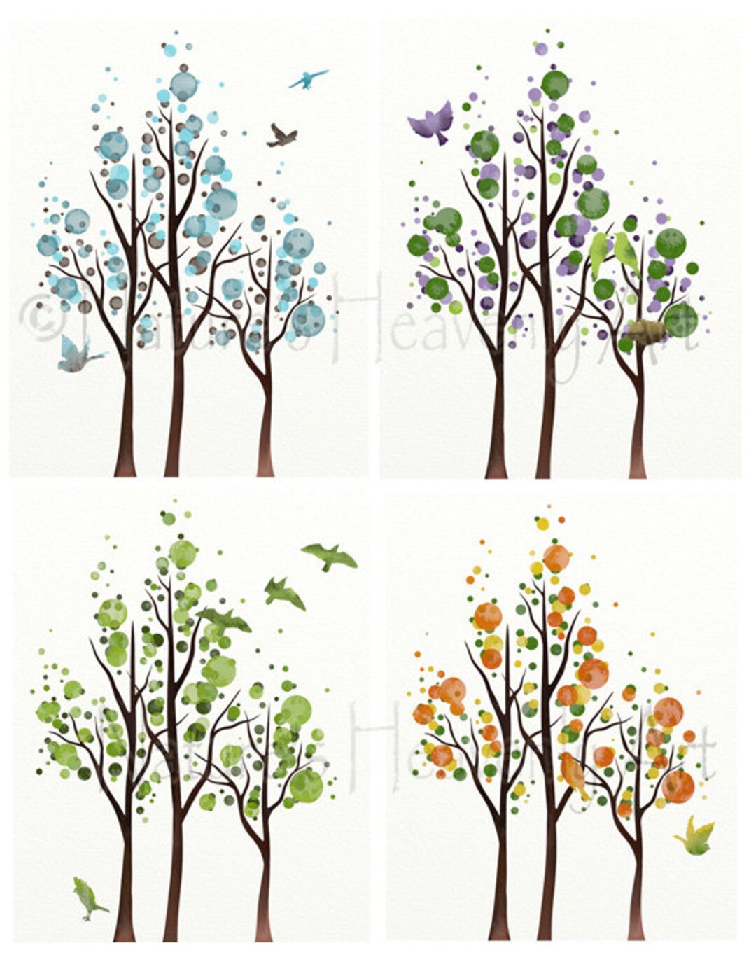 4 Season Set Tree Wall Art, 11 X 14 Tree Art, Four Season Tree Print ...