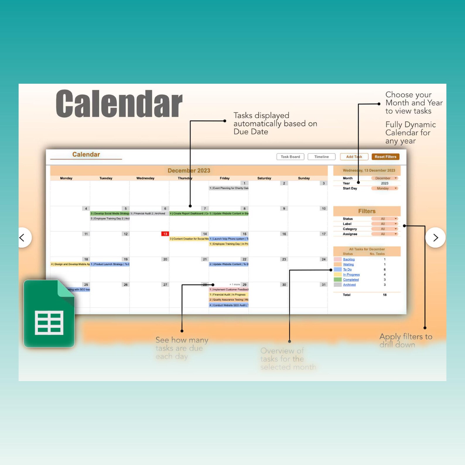 Google Sheets Project Management Template: Calendar, Kanban, Gantt ...