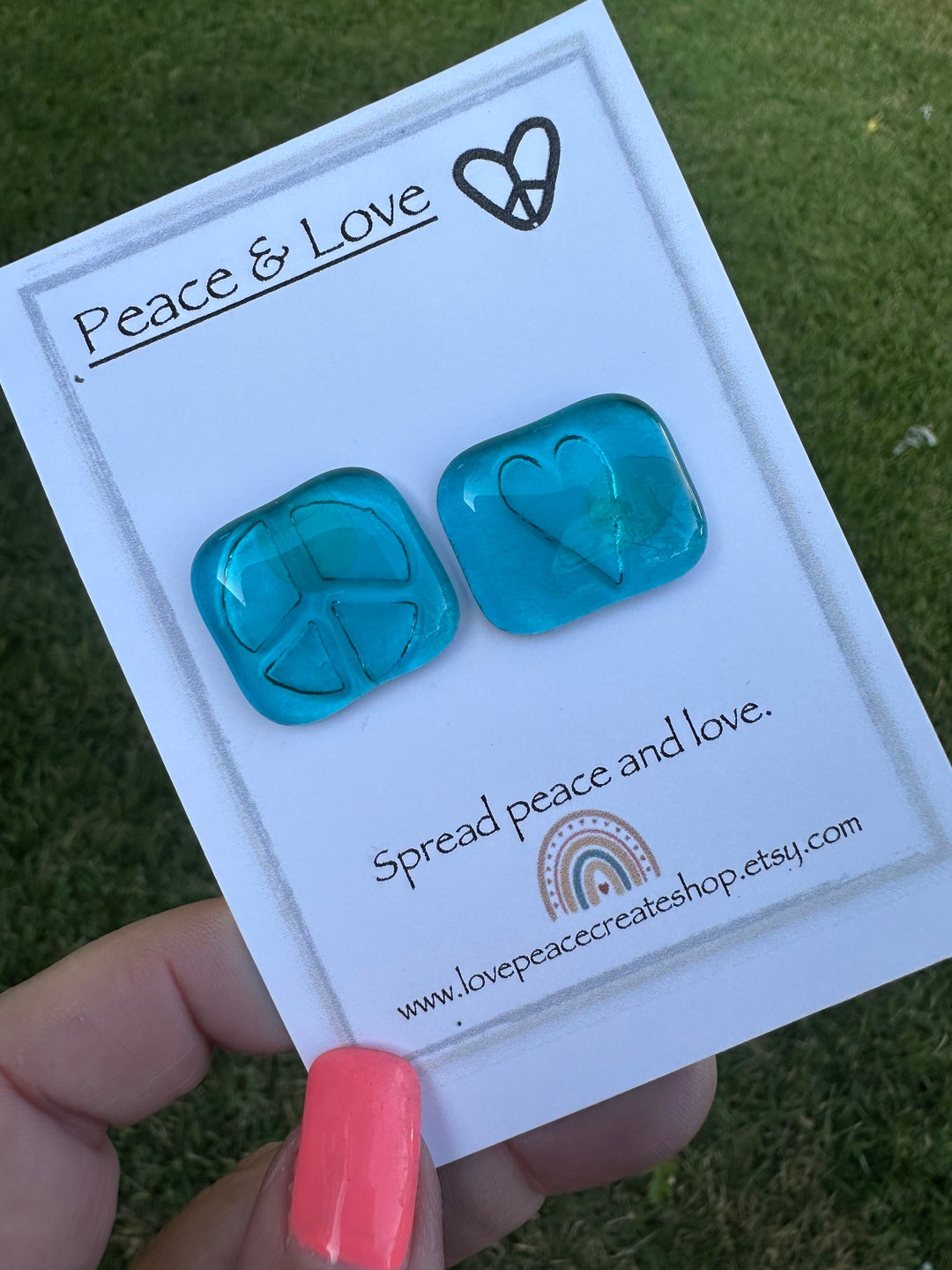 Fused Glass Peace & Love Pocket Tokens, Set of 2 - Etsy