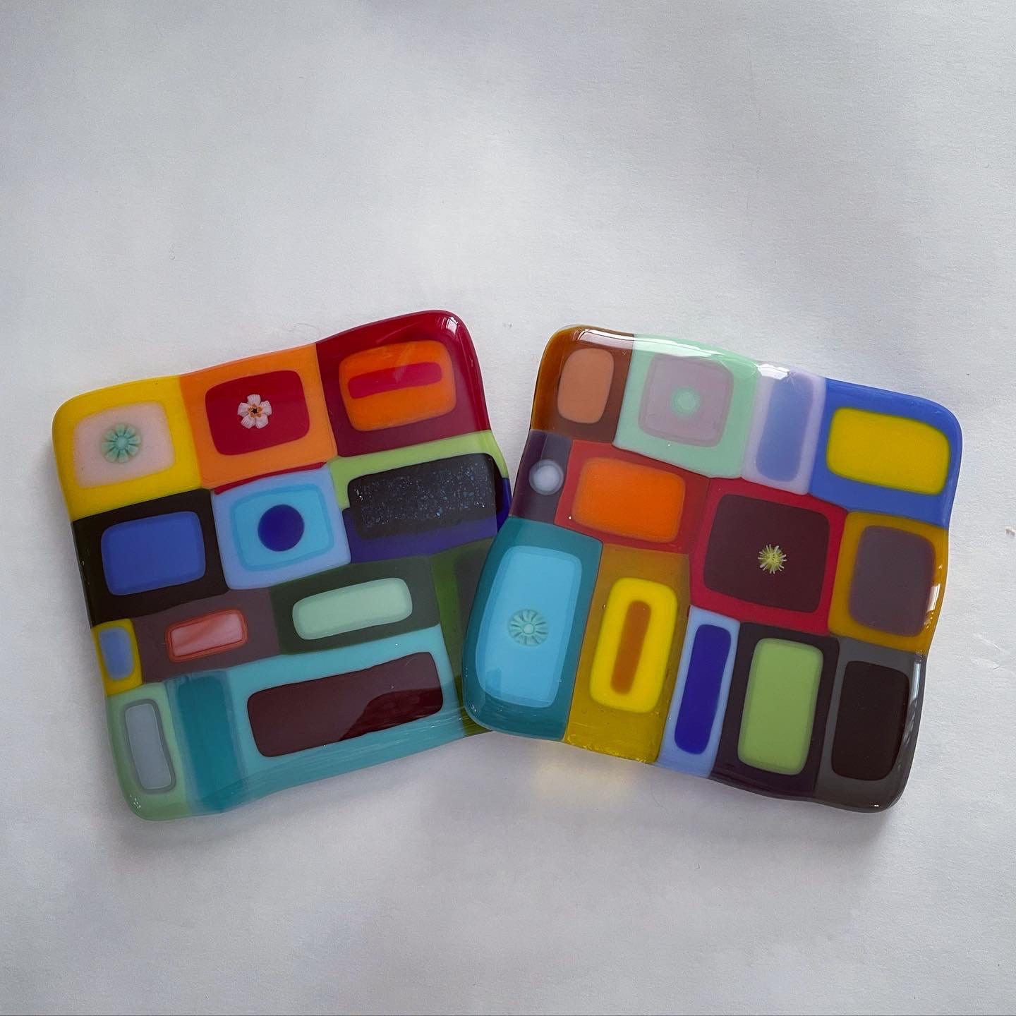 Funky Geometric Super Colorful Fused Glass Coasters - Etsy
