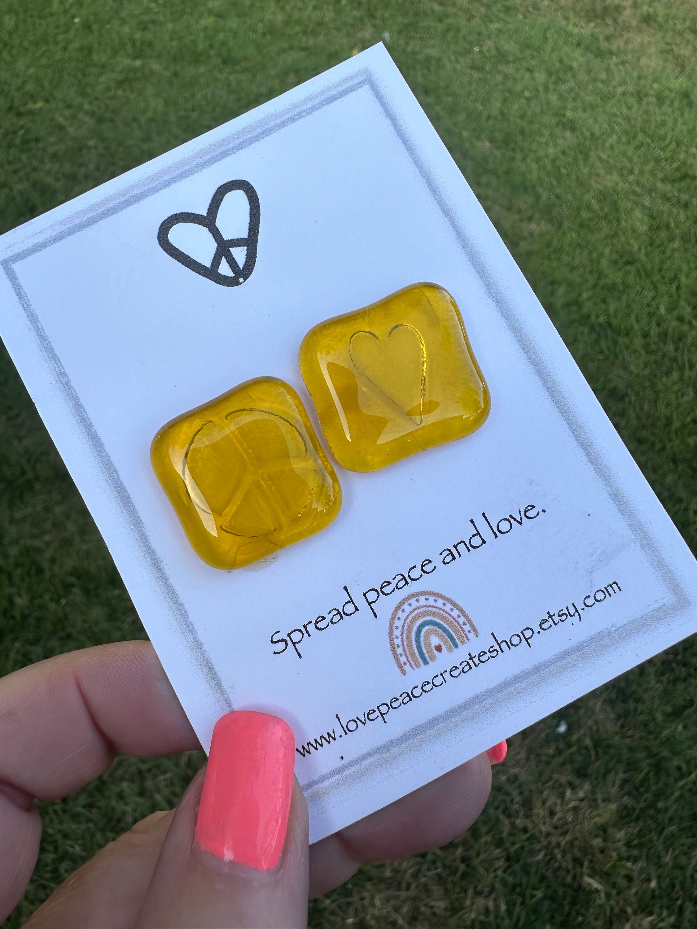 Fused Glass Peace & Love Pocket Tokens, Set of 2 - Etsy