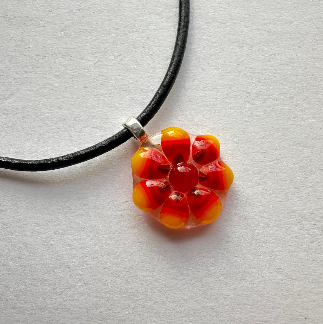 Fused Glass Flower Pendant - Etsy