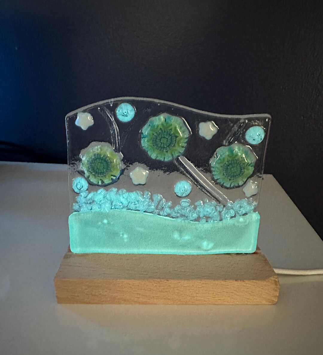 Fused Glass Glow Light/ Art Pedestal Light / Light/ Floral Nightlight ...