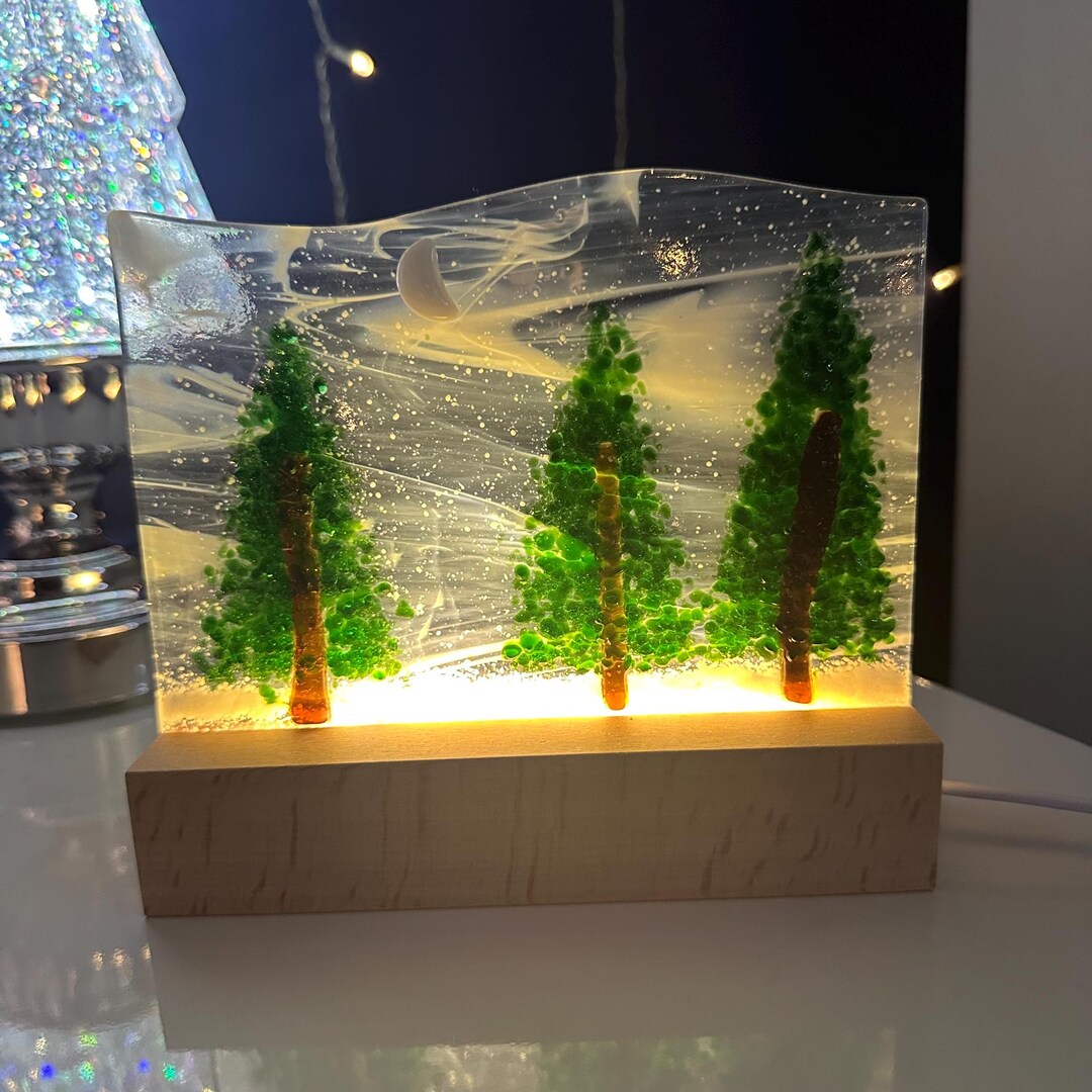 Fused Glass Winter Pine Trees/ Nightlight / Winter Light/ Color ...