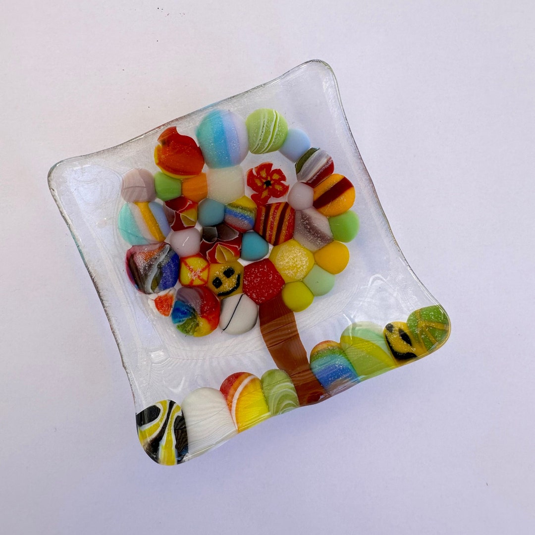 Fused Glass Tree Mini Dish / Mini Dish / Trees / Colorful Dish - Etsy