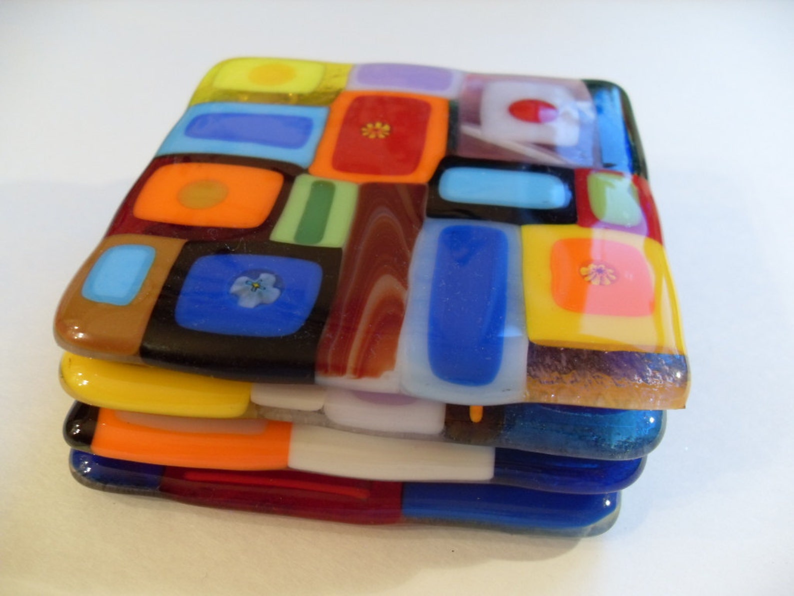 Funky Geometric Super Colorful Fused Glass Coasters - Etsy Canada