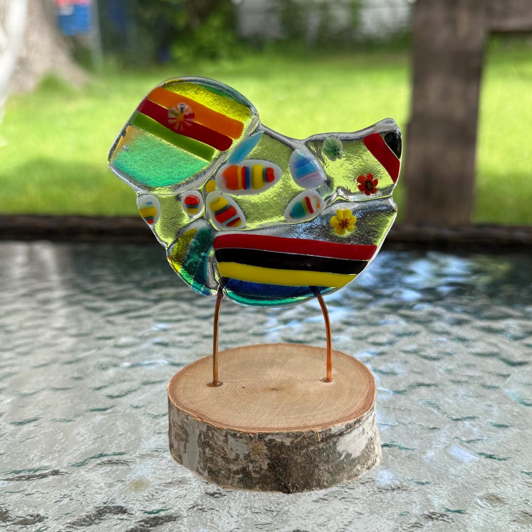 Fused Glass Bird Stand: Colorful Handmade Art, Birch Branch Base - Etsy