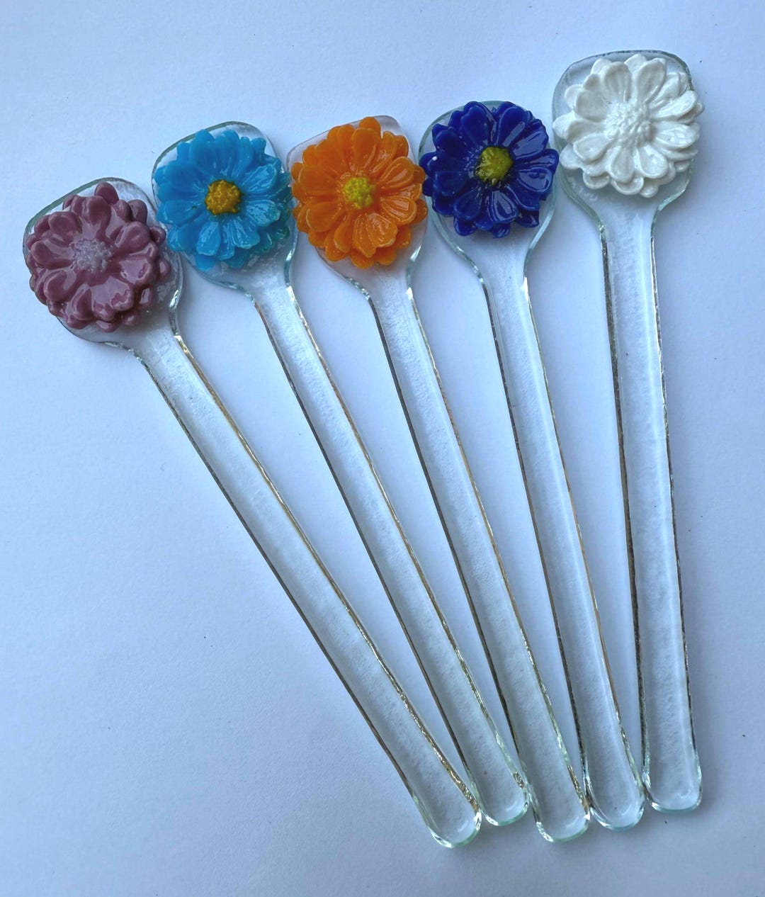 Fused Glass Swizzle Sticks, Set of 5 Floral Cocktail Stirrers, Glass ...