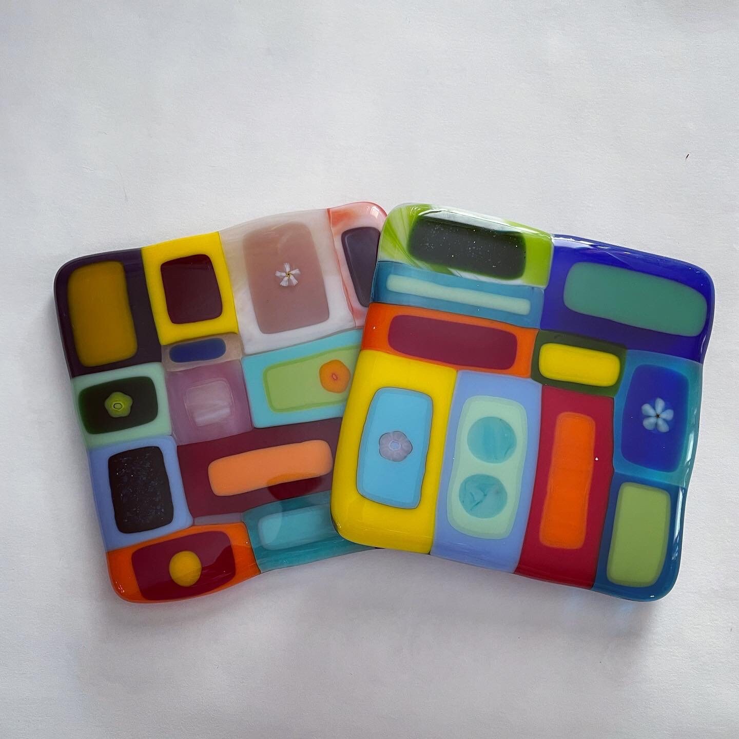 Funky Geometric Super Colorful Fused Glass Coasters - Etsy