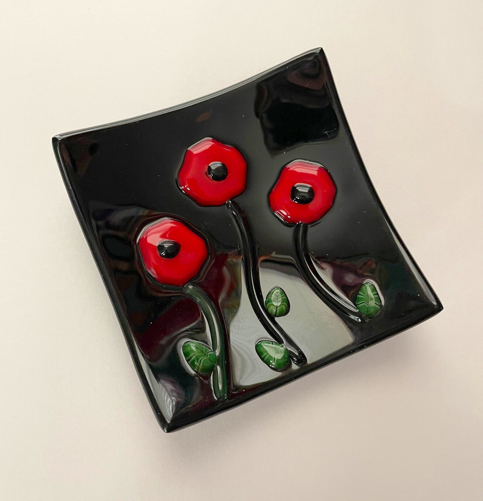 Black/red Poppy Fused Glass Mini Dish - Etsy