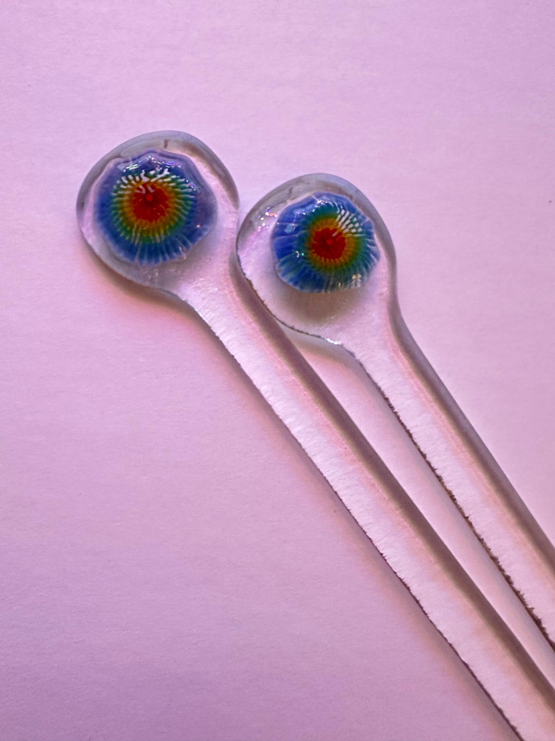 Fused Glass Mandala Swizzle Sticks, Set of 2 Cocktail Stirrers, Glass ...