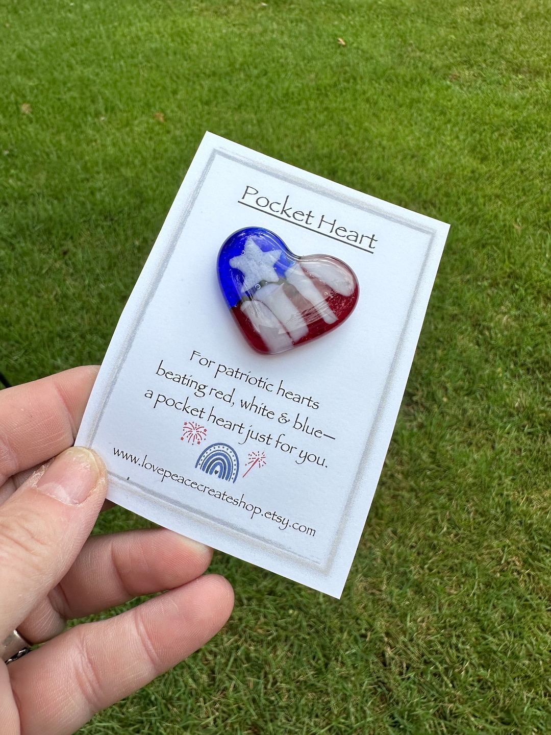 Fused Glass Pocket Heart /heart /pocket Hug /glass Heart /patriotic ...