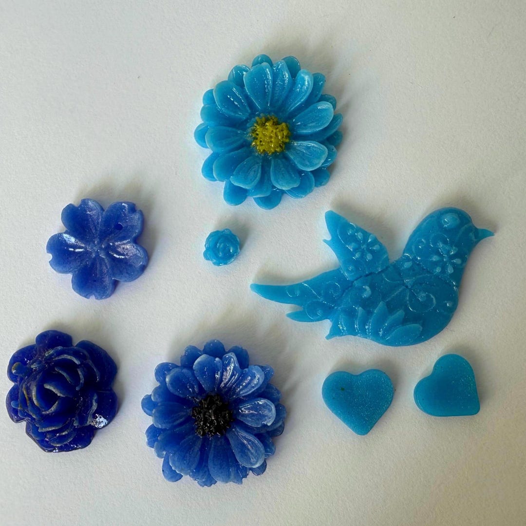 Coe 96 Freeze & Fuse/ Set of 7 Blue Glass Flowers / 96 Coe Fusing ...