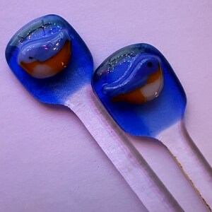 Fused Glass Blue Bird Swizzle Sticks, Set of 2 Cocktail Stirrers, Glass ...