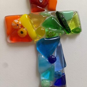 Fused Glass Mosaic Rainbow Cross / Glass Cross / Mosaic Glass Cross ...