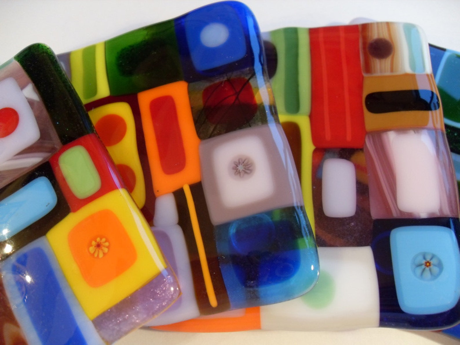 Funky Geometric Super Colorful Fused Glass Coasters - Etsy Canada