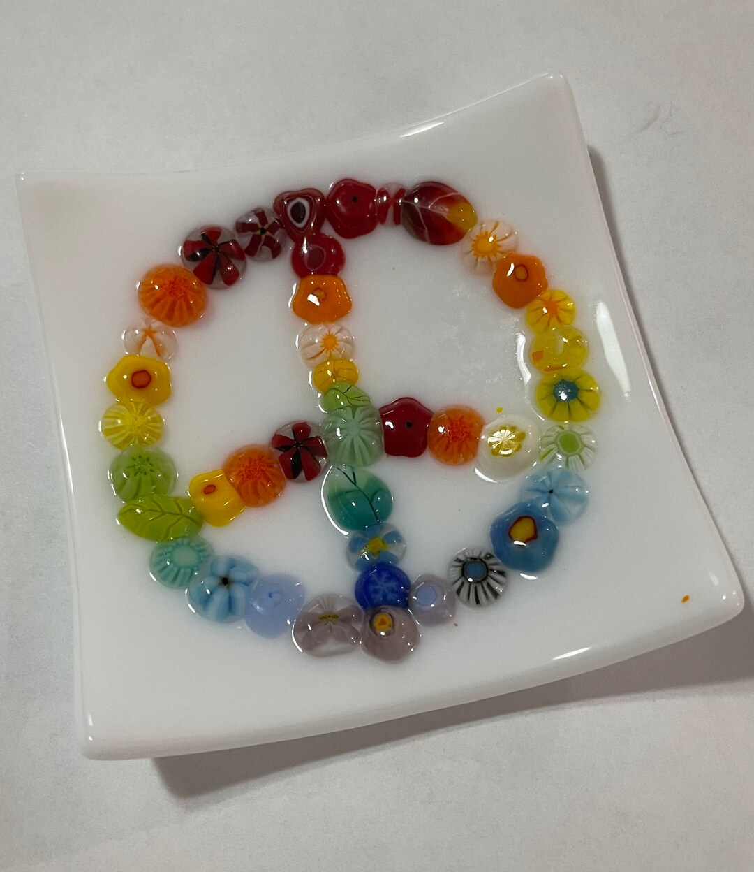 Fused Glass Peace Sign Dish, Rainbow Murrini Millefiori - Etsy