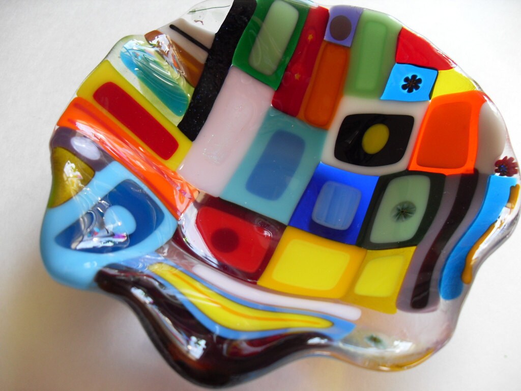 Colorful Fun Fused Glass Wavy Dish - Etsy