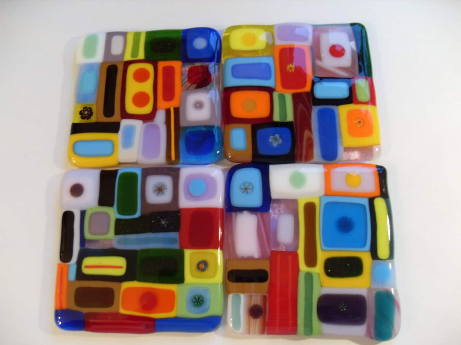 Funky Geometric Super Colorful Fused Glass Coasters - Etsy Canada