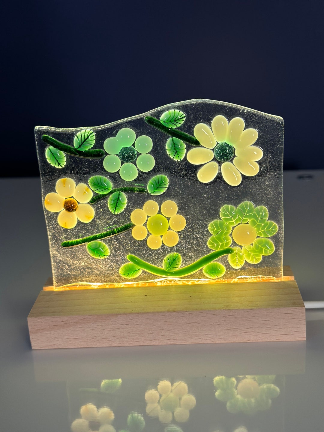 Fused Glass Flower Light/ Art Pedestal Light / Light/ Glass Light Panel ...