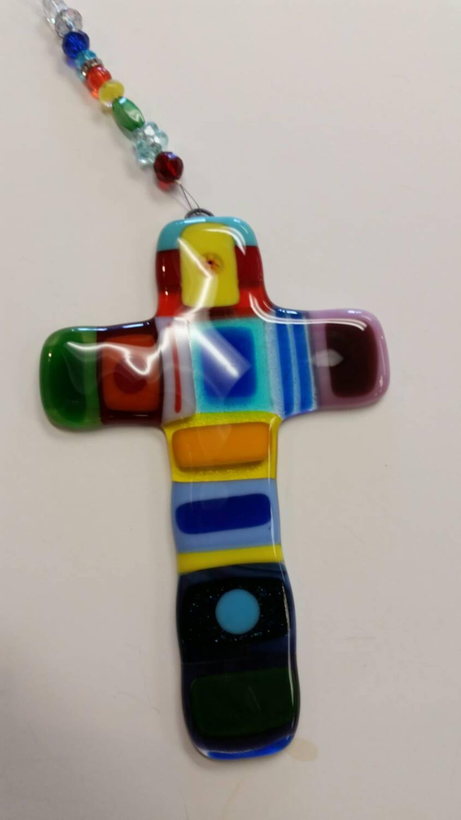 Fused Glass Cross Multi Color Retro Style Suncatcher Rainbow - Etsy