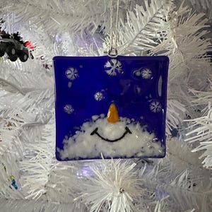 Fused Glass Snowman Christmas Tree Ornament/sun Catcher/ Snowman - Etsy