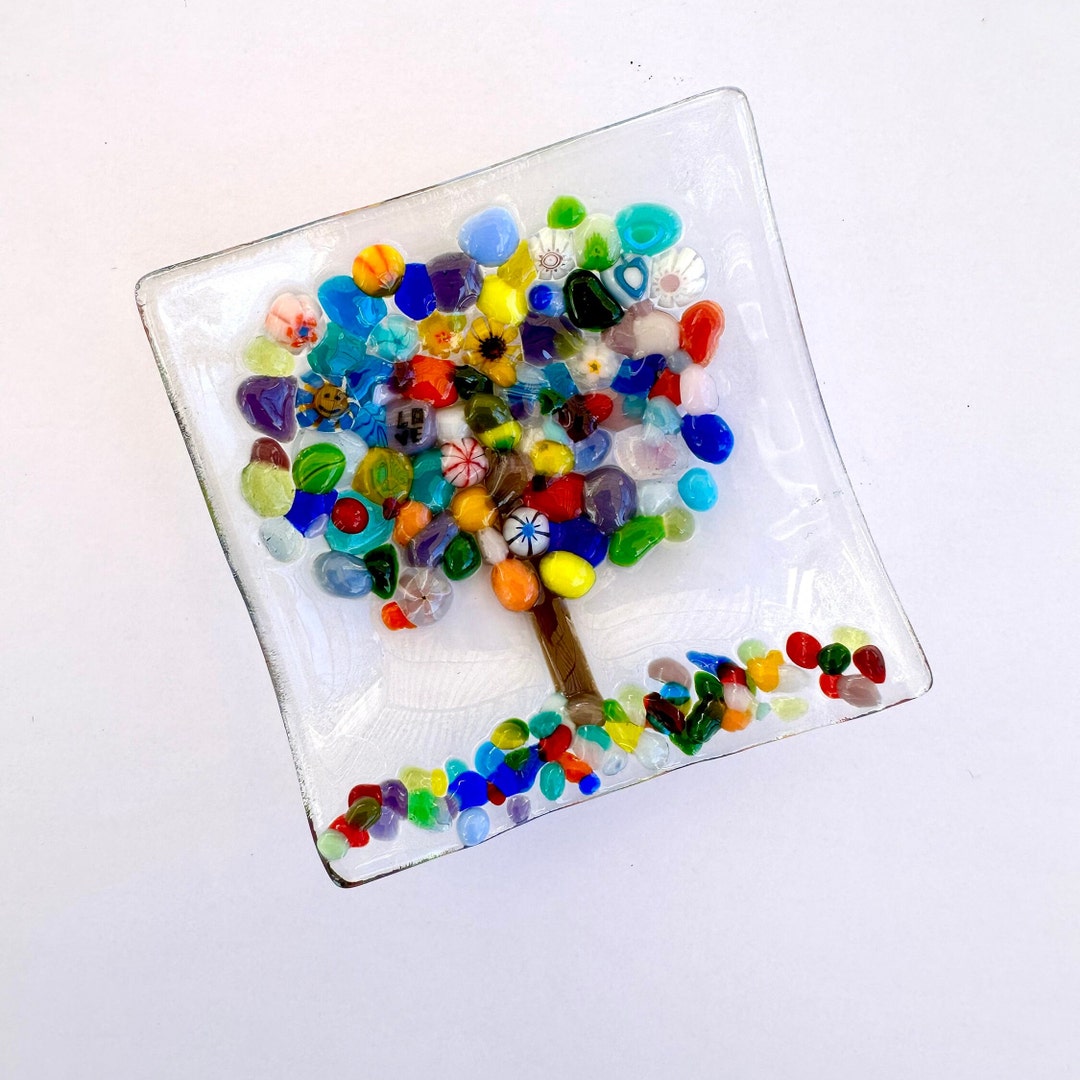 Fused Glass Tree Mini Dish / Mini Dish / Trees / Colorful Dish - Etsy