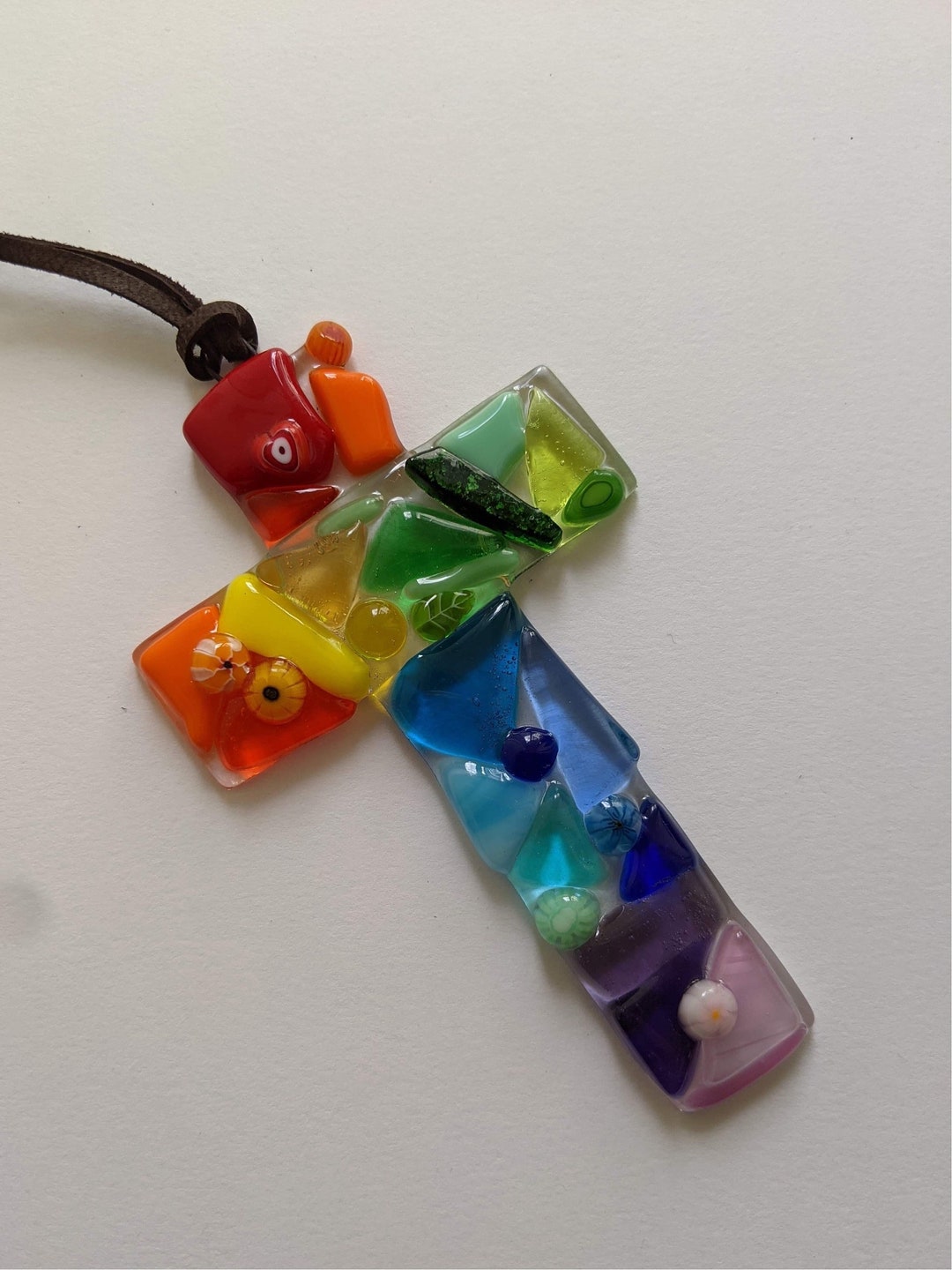 Fused Glass Mosaic Rainbow Cross / Glass Cross / Mosaic Glass Cross ...