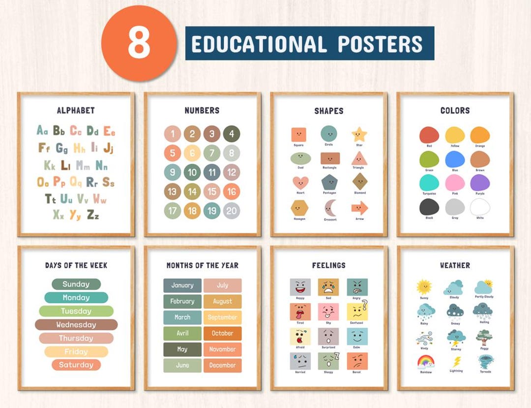 Educational Posters Set, Montessori Classroom Decor Bundle, Rainbow ...