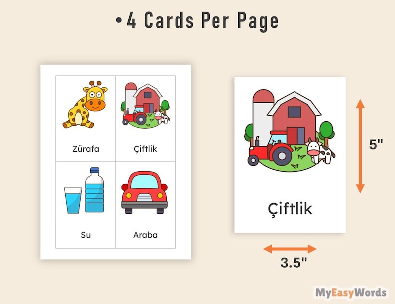Turkish Flashcards for Kids, Visual Language Learning Cards, Learning ...
