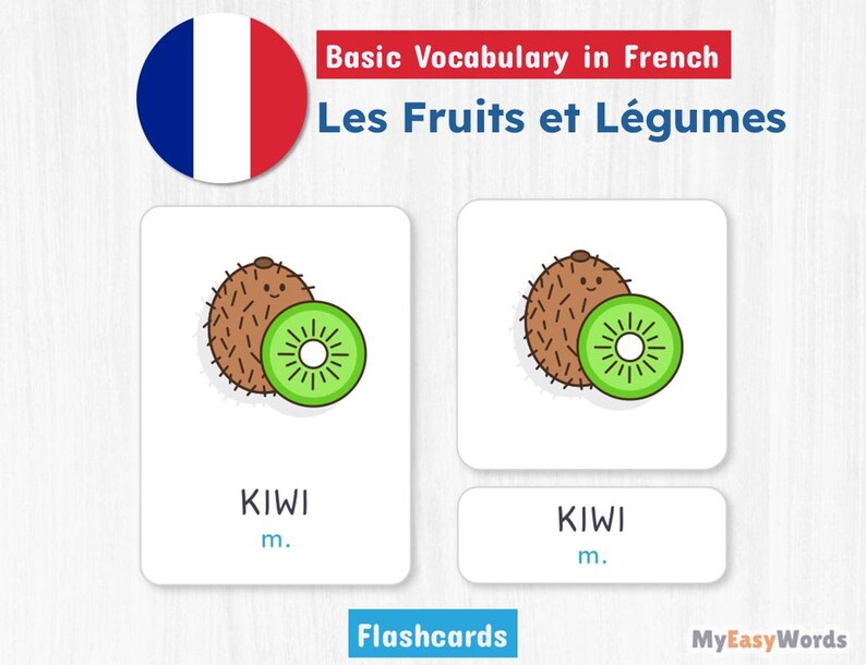 Printable Fruit and Vegetables Flashcards in French Montessori Flash ...