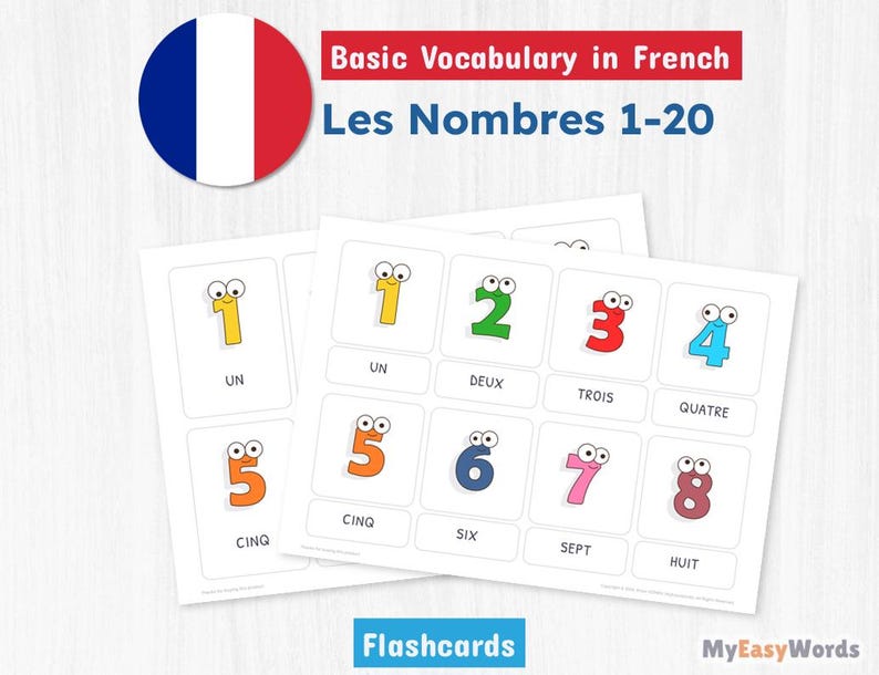 French Number Flashcards for Kids, Learn Numbers 1 to 20, Educational ...