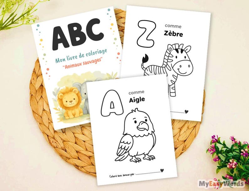 French Animal Alphabet Coloring Book, Printable Safari ABC Activity ...
