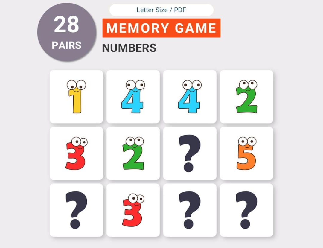 Number Memory Game, Kids Matching Games, Kindergarten Number Games ...