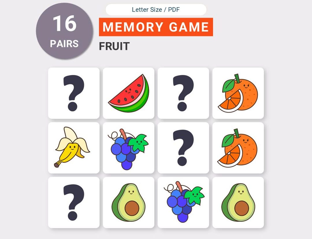 Fruit Memory Game, Kids Matching Games, Kindergarten Fruit Games ...