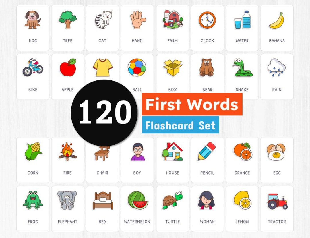 First Words Flashcard Set for Kids, Toddler Flash Cards, Homeschool ...