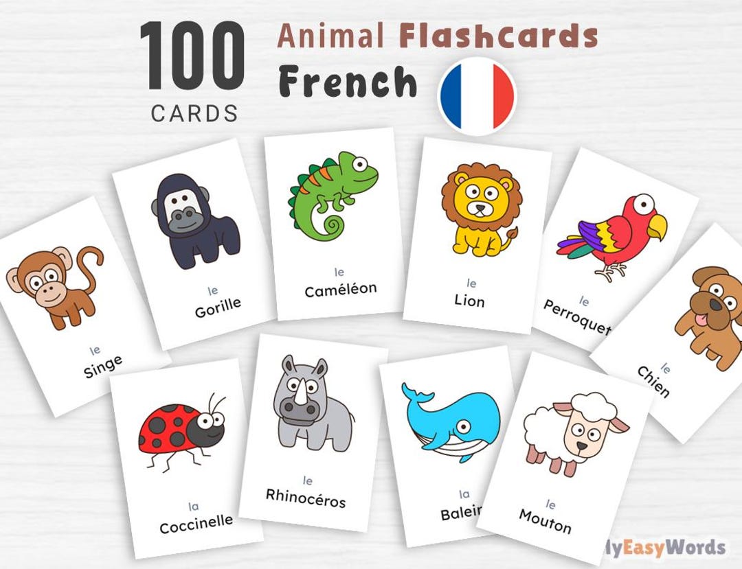 100 French Animal Flashcards, Kids & Toddlers Learning Card, Farm, Wild ...