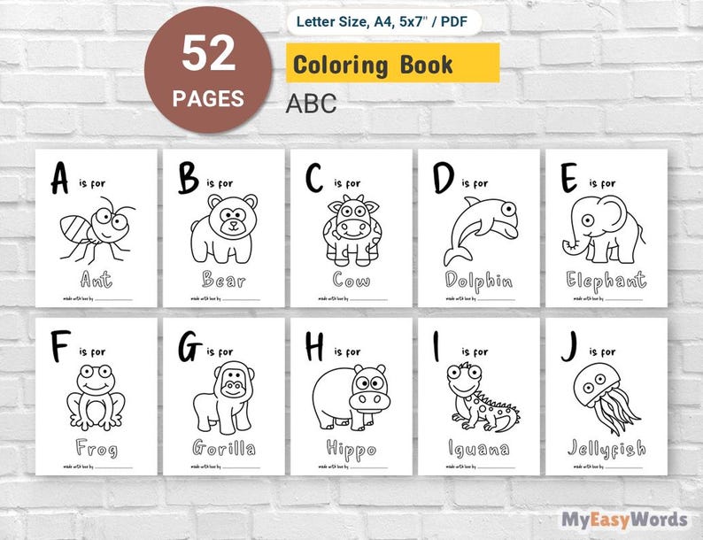 ABC Baby Shower Coloring Book, Printable ABC Coloring Pages, Animal ...