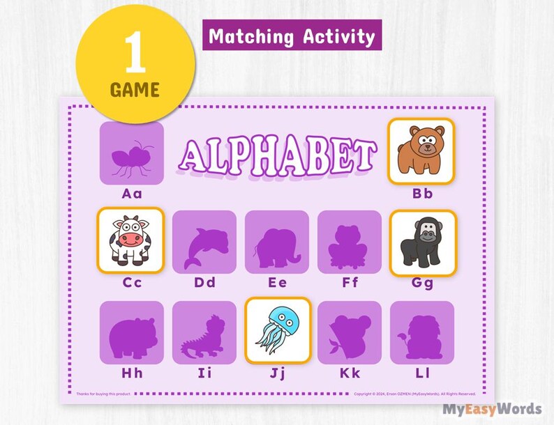 Printable Animal Alphabet Flashcards & Coloring Pages, Fun Matching ...