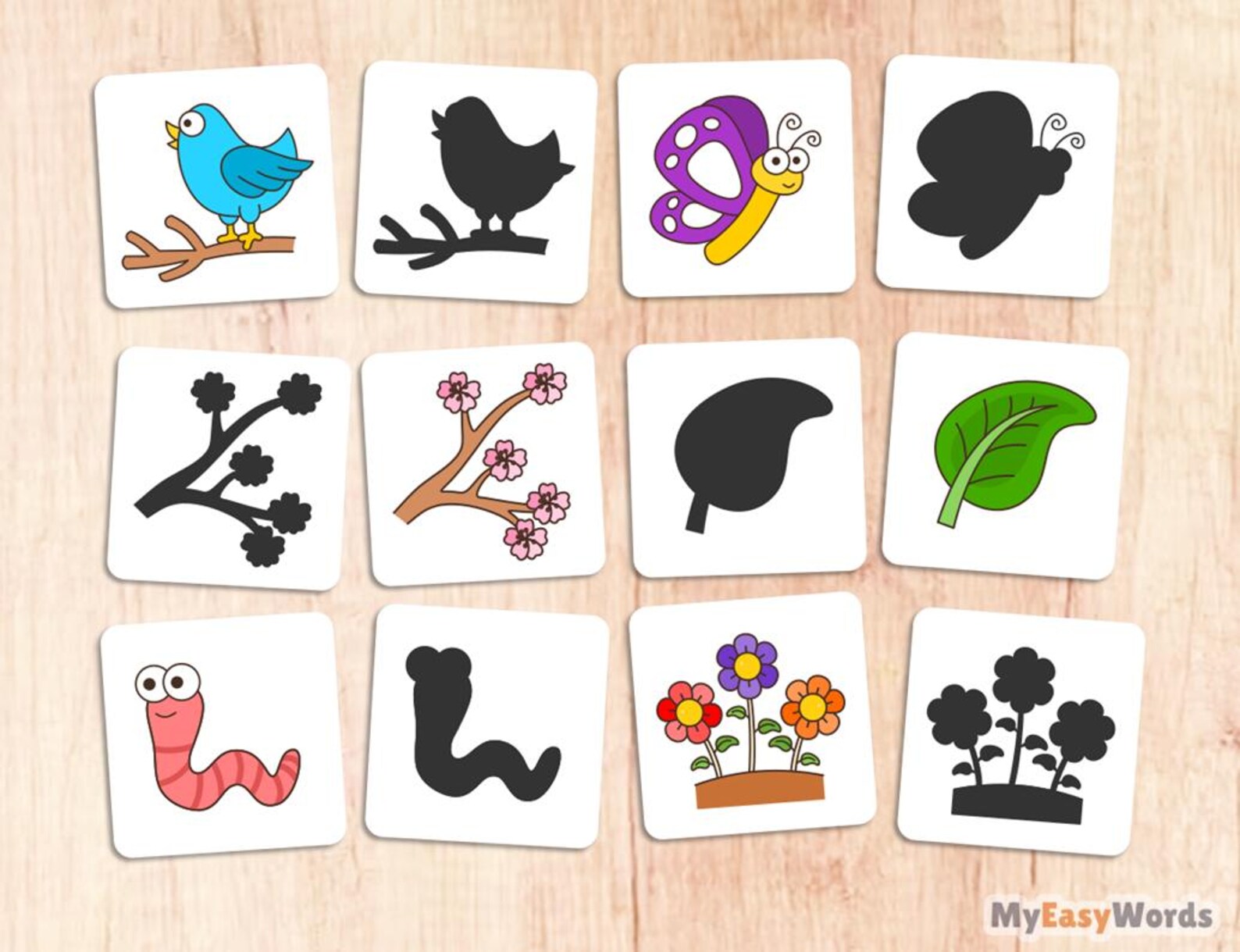 Spring Shadow Matching Cards, Spring Matching Game, Spring Preschool ...