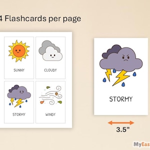 28 Weather Cards, Season Flashcards, Montessori Flashcards, Pre-school ...