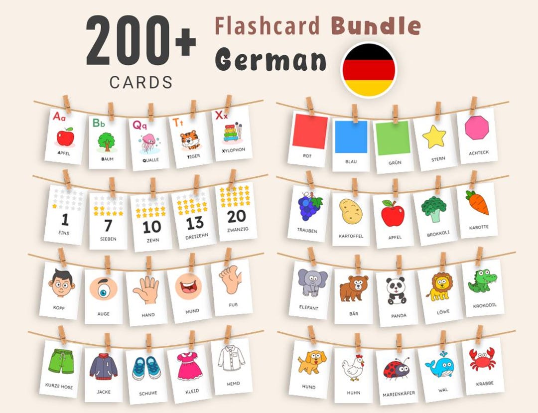 German Flashcard Bundle for Kids & Toddlers, Alphabet, Numbers, Colors ...