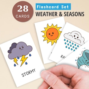 28 Weather Cards, Season Flashcards, Montessori Flashcards, Pre-school ...