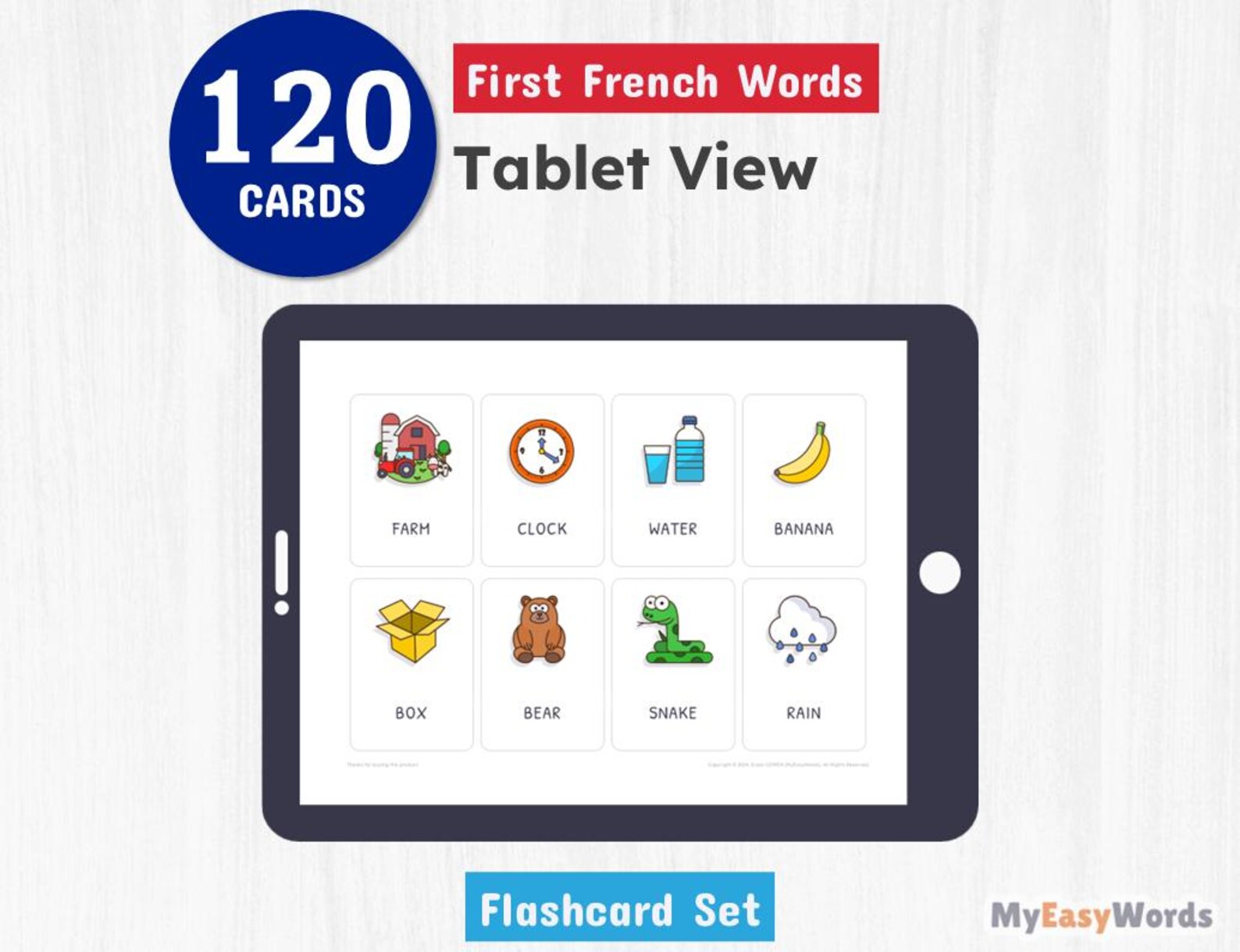 First French Words Flashcard Set, Learn French, Toddler Flash Cards ...