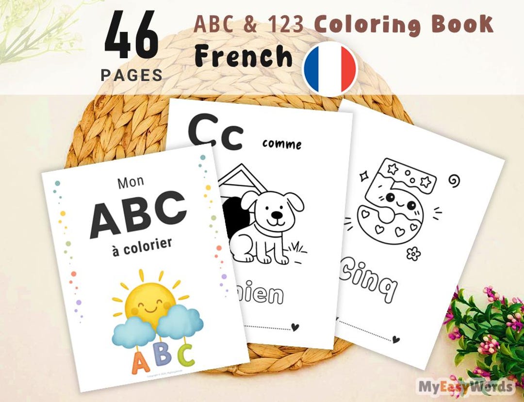 French ABC & 123 Coloring Book, Printable Alphabet Numbers Coloring ...