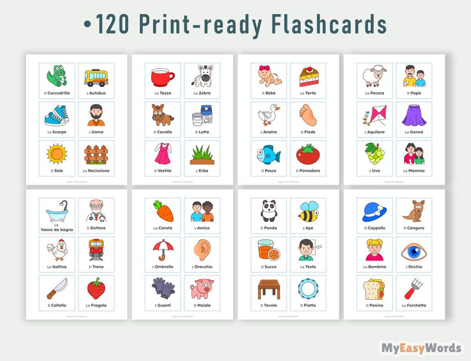 Printable First Italian Words Flashcards , Baby and Toddlers First ...