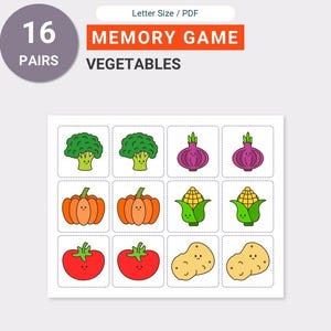 Vegetables Memory Game, Kids Matching Games, Kindergarten Vegetables ...