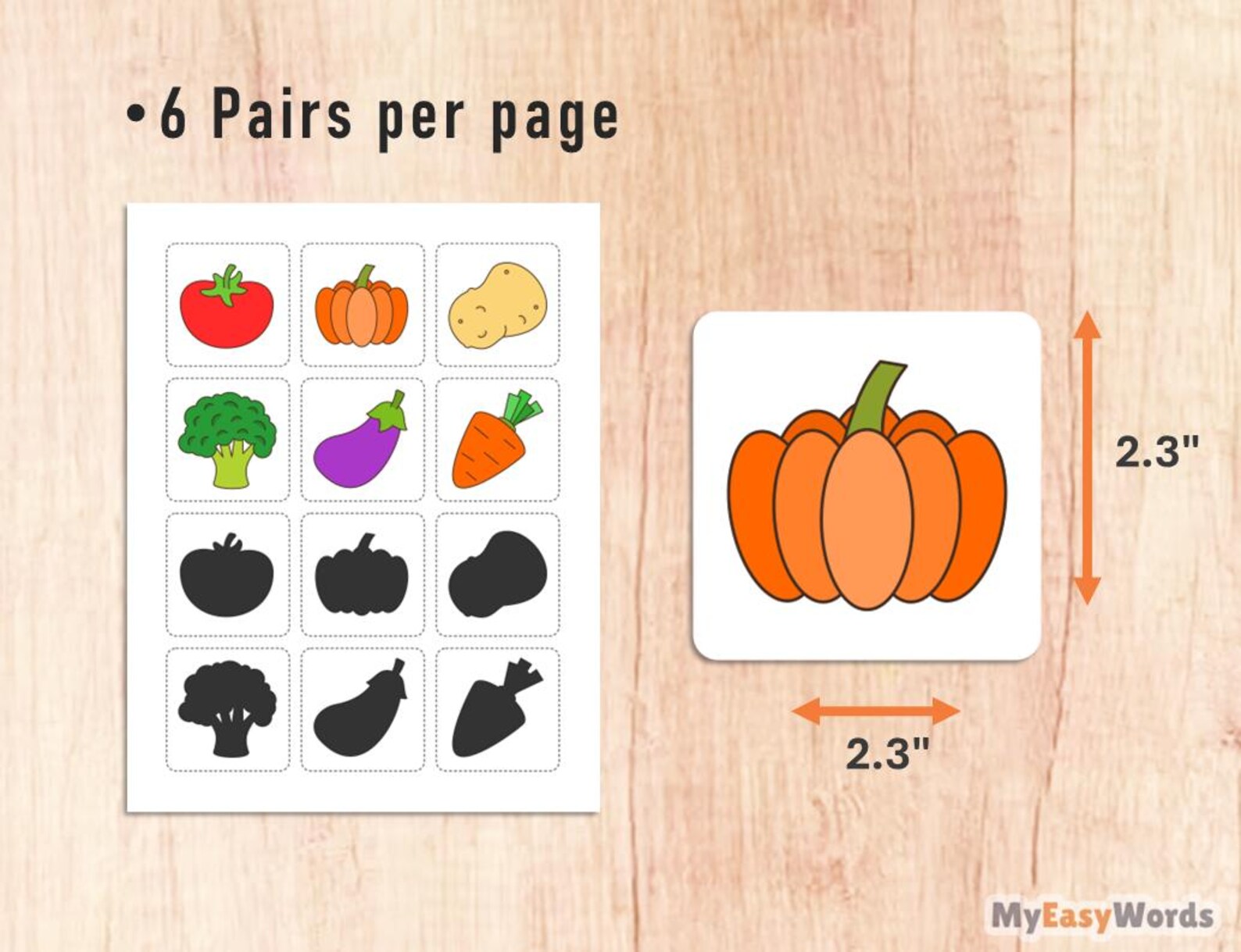 Fruit and Vegetable Shadow Matching Cards, Printable Fruit Veggie ...