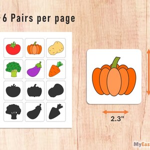 Fruit and Vegetable Shadow Matching Cards, Printable Fruit Veggie ...